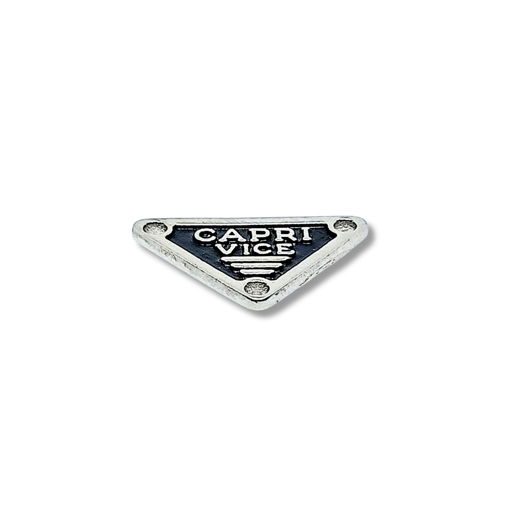 Silver With Black Text Logo Embossed Sew-on Metal Triangular Badge 2 cm ...
